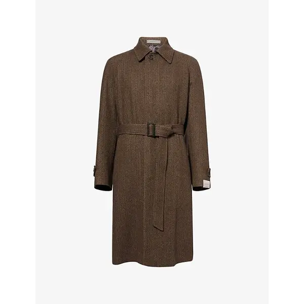 Corneliani Herringbone Belted Cashmere Overcoat