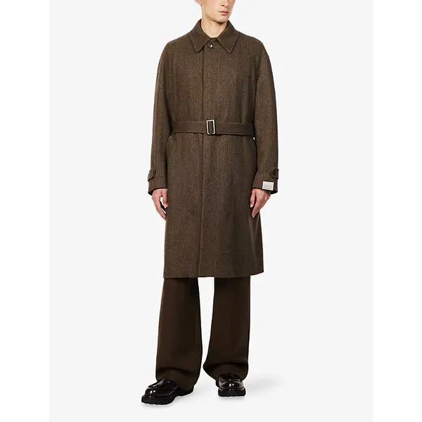 Corneliani Herringbone Belted Cashmere Overcoat
