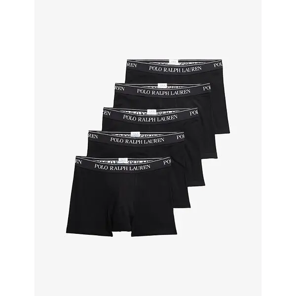 Polo Ralph Lauren Classic Pack Of Five Stretch-cotton Trunks - Black