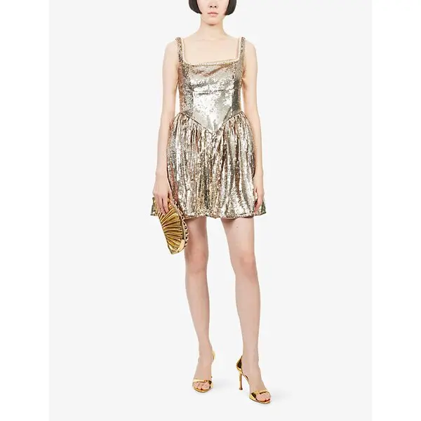 slim fit dress slacks Self-Portrait - Gold Lurex Knit Mini Dress