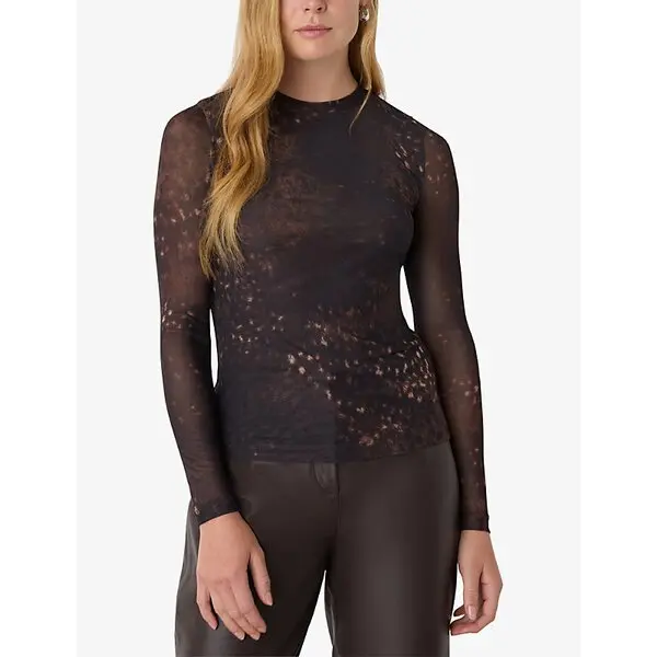 Whistles Spotted Animal-print Stretch-mesh Top