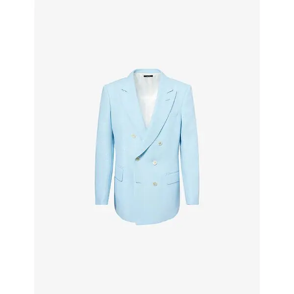 TOM FORD Sequins Double-breasted Wool-blend Blazer - Light Blue