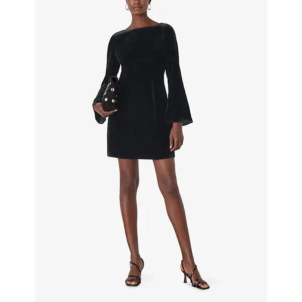 black velvet square neck mini dress Miss Circle Women's Catrina Black Velvet Square Neck Bow-Tie Mini Dress