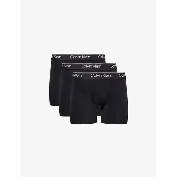 Calvin Klein Microfiber Branded Pack Of Five Stretch-woven Boxer Briefs - Black, Black, Black