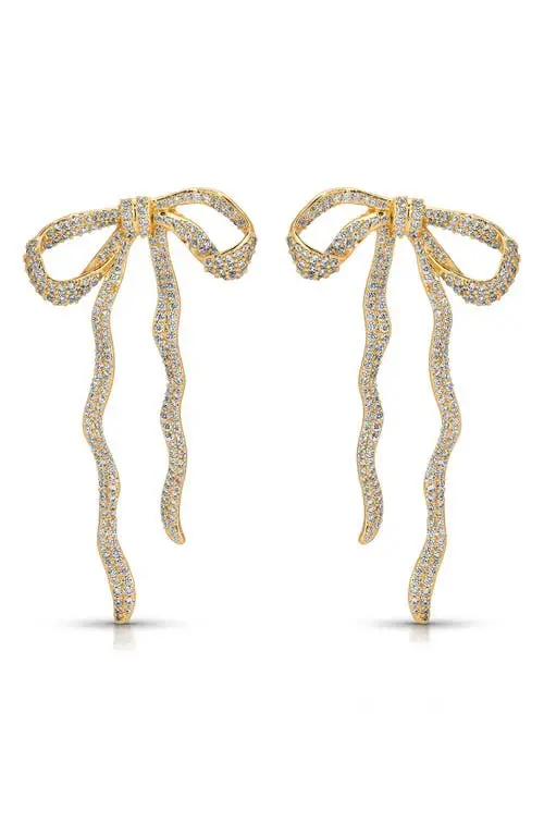 Ettika Pavé Cubic Zirconia Bow Drop Earrings - Gold