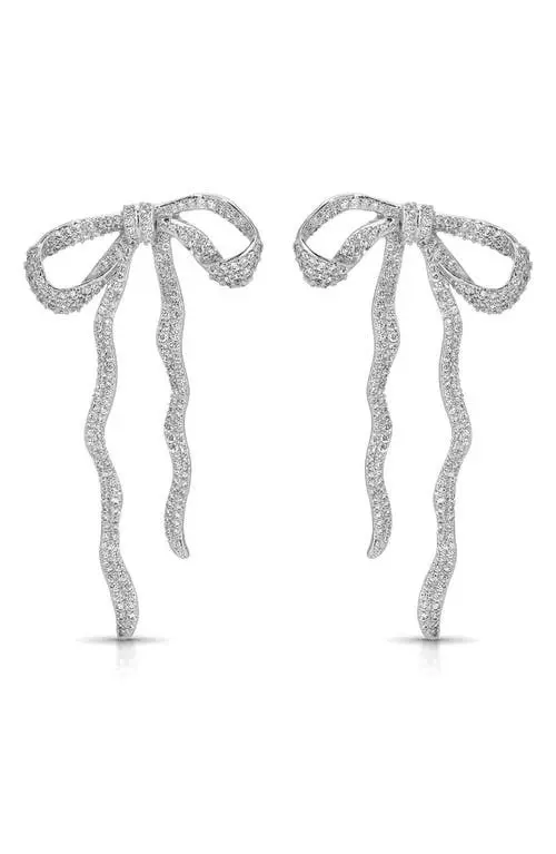 Ettika Pavé Cubic Zirconia Bow Drop Earrings - Silver