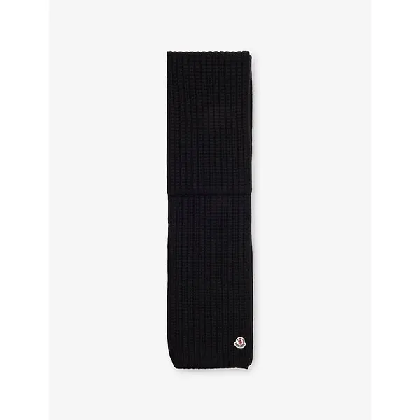 Moncler Brand-appliqué Wool And Cashmere-blend Scarf - Black