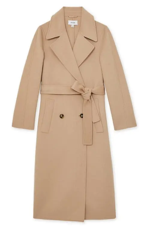 REISS Wool Blend Coat With Sash - Neutral