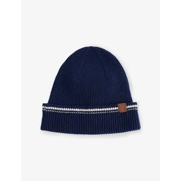 Eleventy Cashmere Beanie With Striped Trim