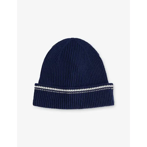 Eleventy Cashmere Beanie With Striped Trim