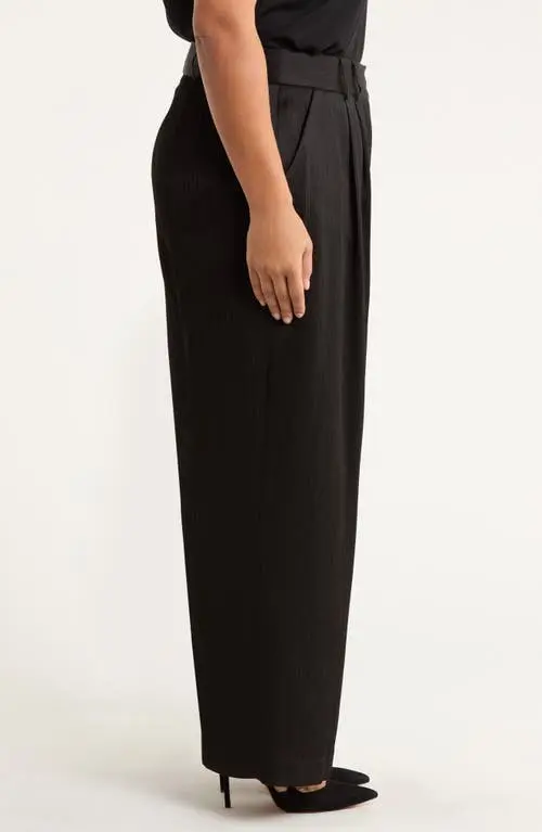 TAHARI ASL Wide Leg Crinkle Satin Pants - Black