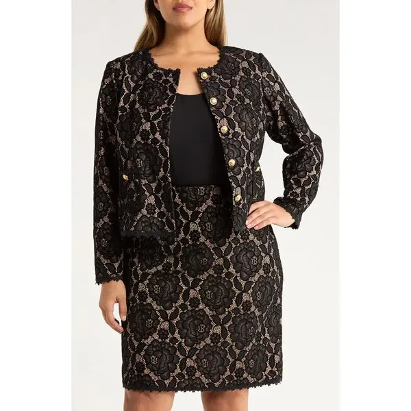 TAHARI ASL Bonded Lace Jacket - Black Nude