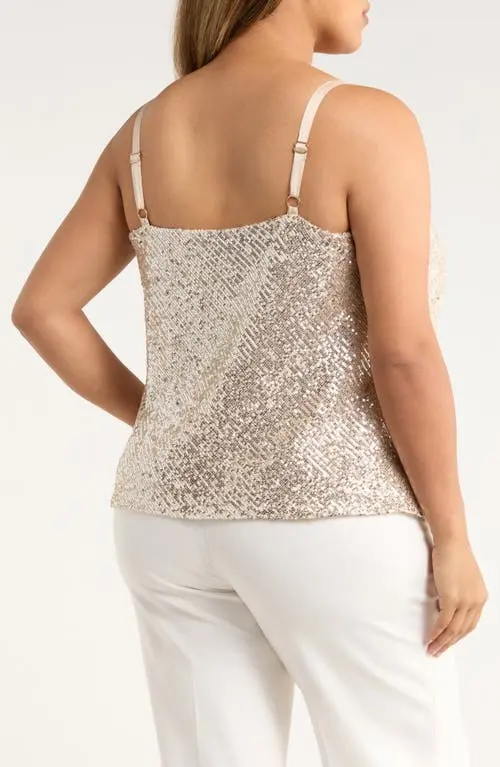 TAHARI ASL Sequin Cowl Neck Camisole - Nude Silver