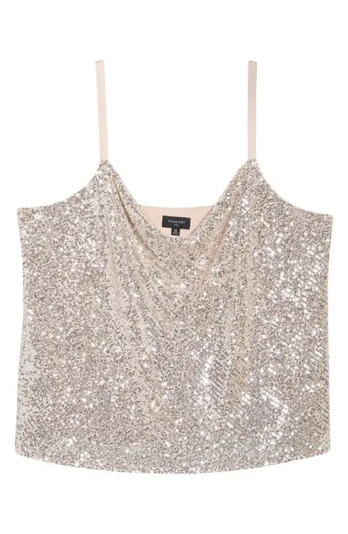 TAHARI ASL Sequin Cowl Neck Camisole - Nude Silver