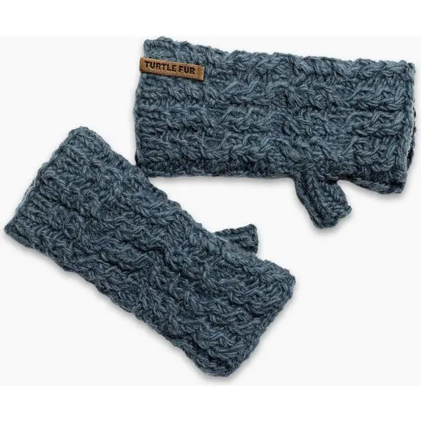 Turtle Fur Mika Wool Fingerless Mittens - Denim