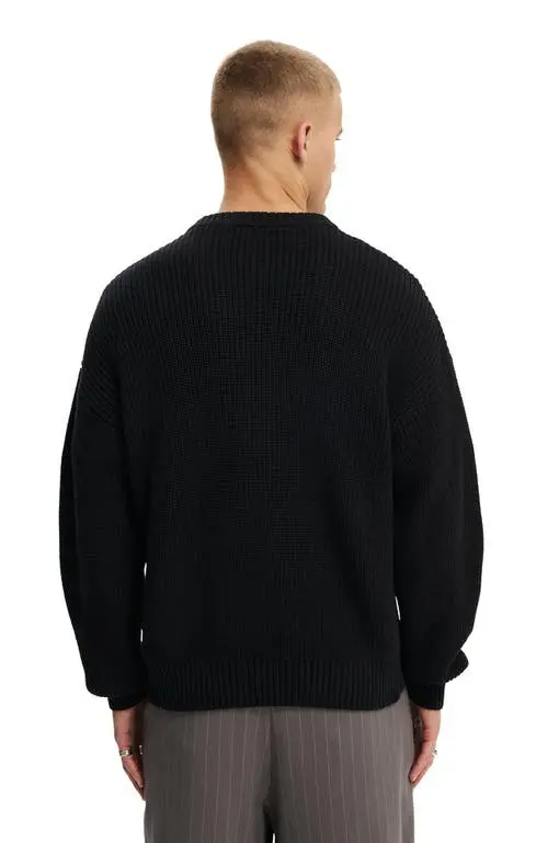 COTTON ON Box Fit Crew Knit - Black  Emb