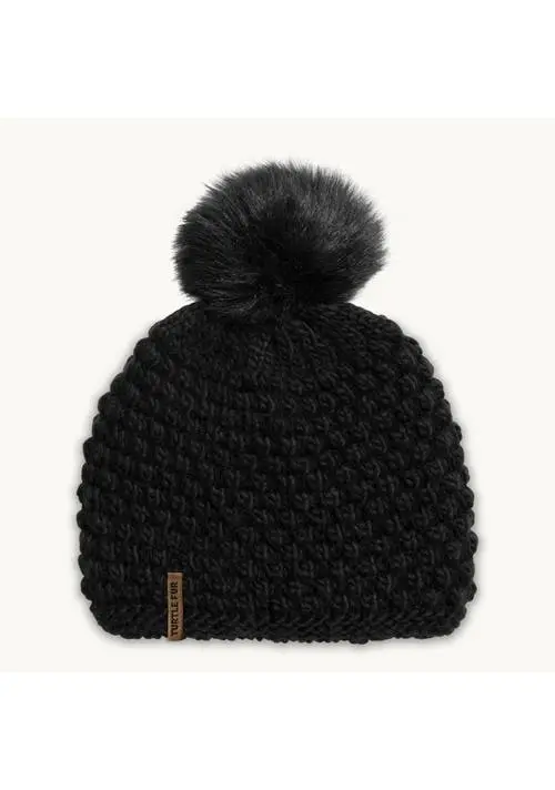 Turtle Fur Snowfall Pom Slouch Beanie - Black