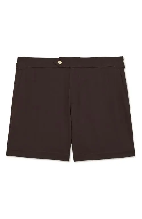 REISS Sun Flat Front Swim Trunks - Chocolate Brown