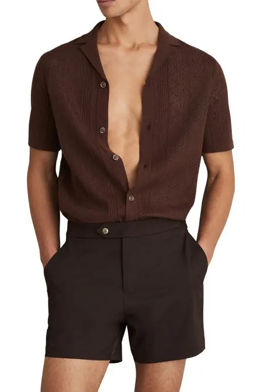 REISS Sun Flat Front Swim Trunks - Chocolate Brown