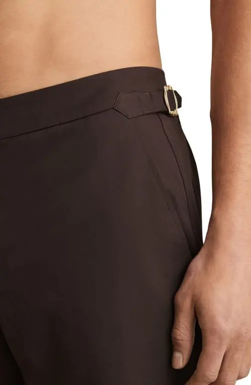 REISS Sun Flat Front Swim Trunks - Chocolate Brown