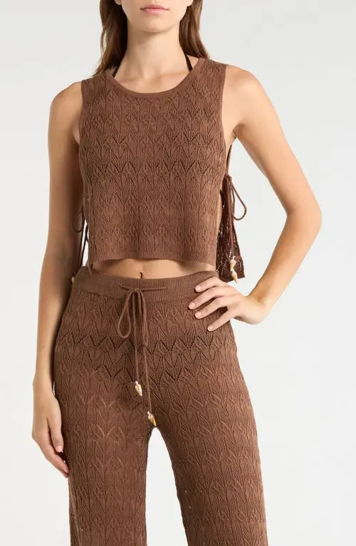 Elan Tie Side Crop Cover-up Top - Brown