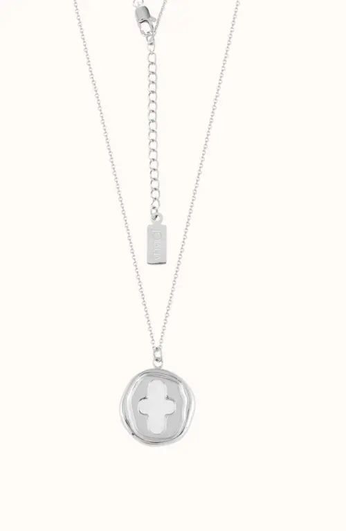 JOIANA JEWELRY Coin Cross Pendant Necklace - White Silver
