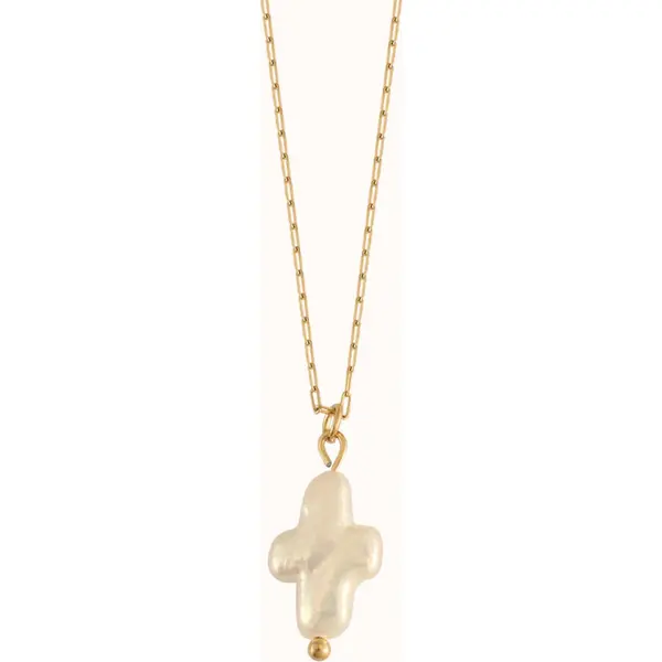 JOIANA JEWELRY Mini Pearl Cross Pendant Necklace - Gold