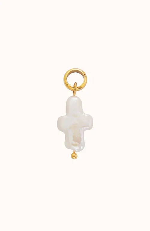 JOIANA JEWELRY Mini Pearl Cross Charm Pendant - Gold