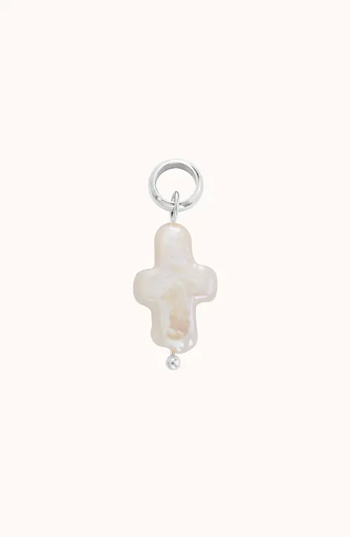 JOIANA JEWELRY Mini Pearl Cross Charm Pendant - White Silver