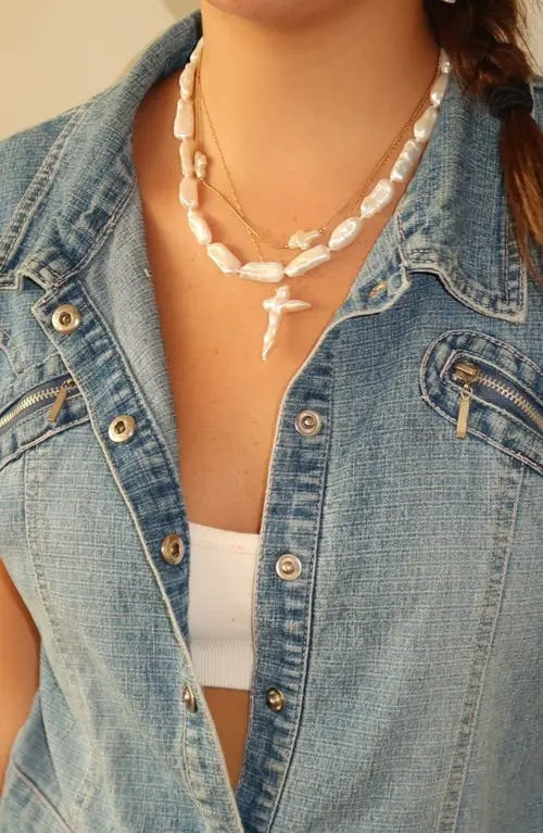 JOIANA JEWELRY Pearl Cross Chain Necklace - Gold
