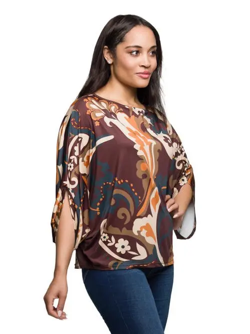 24SEVEN COMFORT APPAREL Paisley Print Dolman Sleeve Top