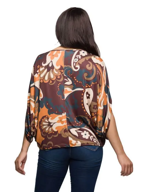 24SEVEN COMFORT APPAREL Paisley Print Dolman Sleeve Top