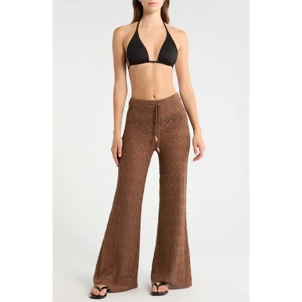 Elan Pointelle Cover-up Pants - Brown