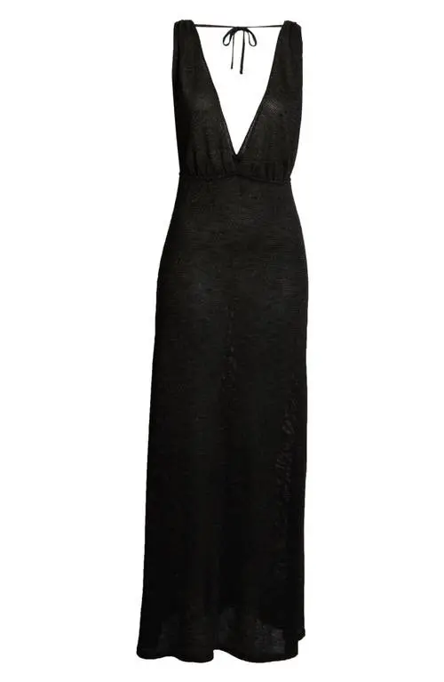 Elan Plunge Neck Maxi Cover-up Sweater Dress - Black