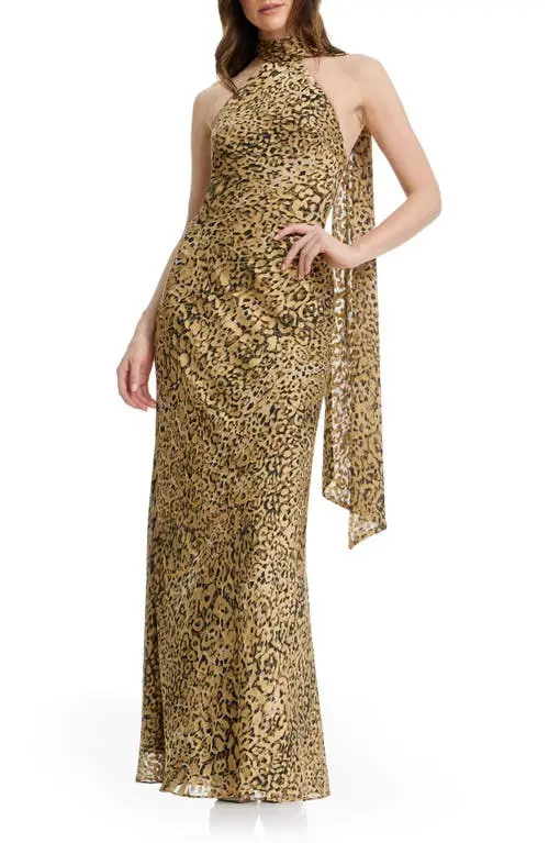 Dress The Population Leopard Print Halter Neck Gown