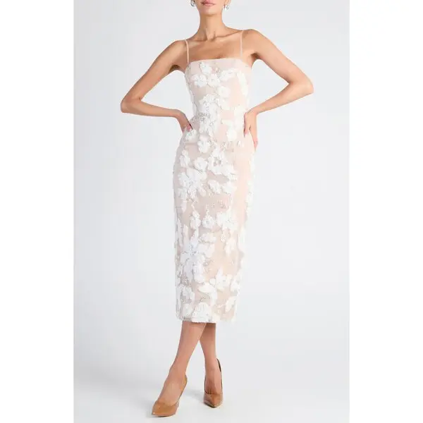 HELSI Gemma Beaded Floral Cocktail Dress - Off White