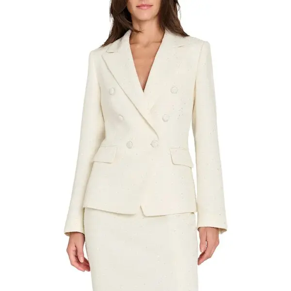 TAHARI ASL Crystal Bouclé Blazer - Vanilla