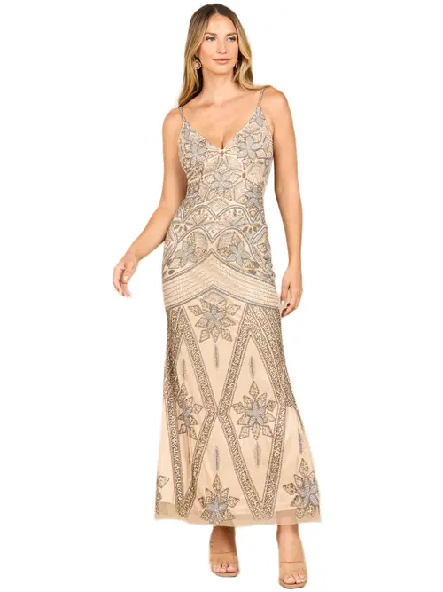 LARA NEW YORK V-neck Fitted Gown - Nude