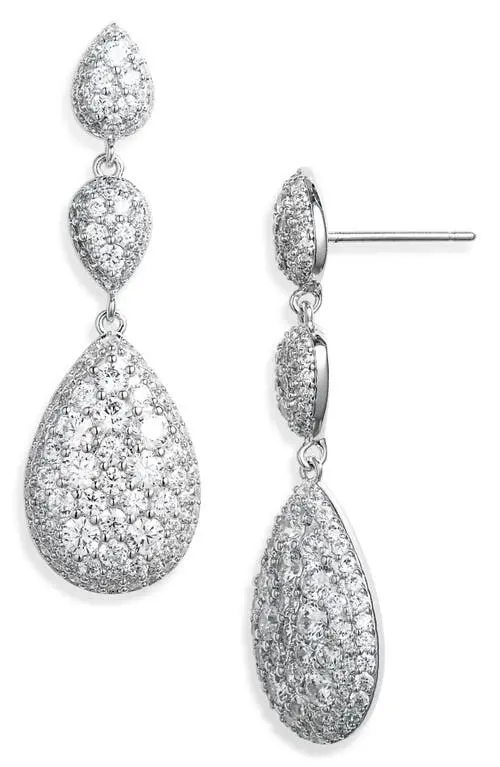Nadri Crushed Pavé Triple Drop Earrings - Rhodium