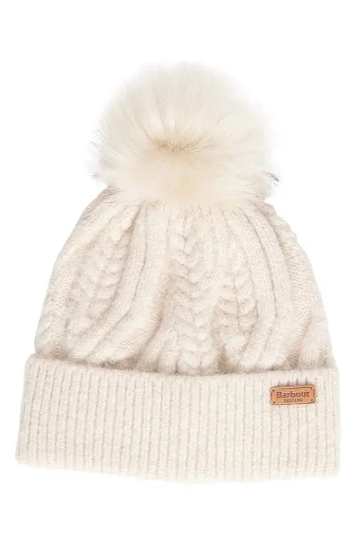 Barbour Elsdon Faux Fur Pompom Beanie - Eggshell