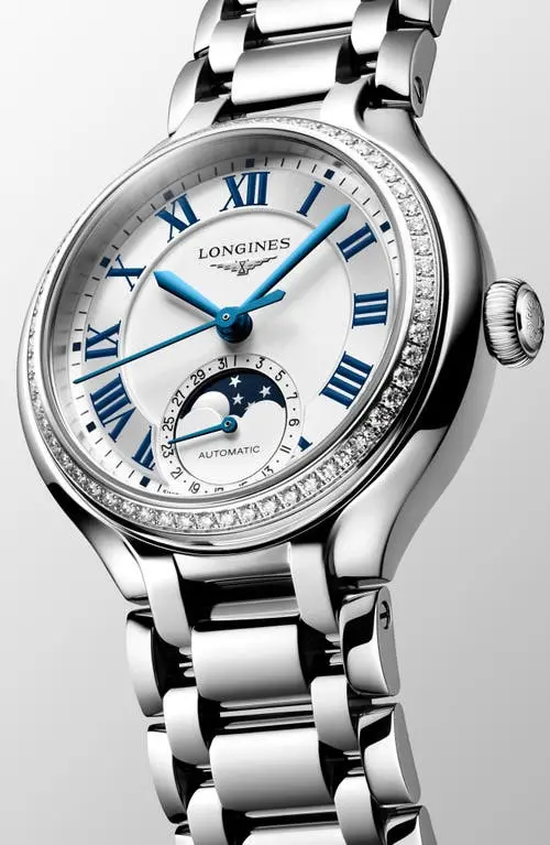 LONGINES Primaluna Moonphase Diamond Bezel Bracelet Watch