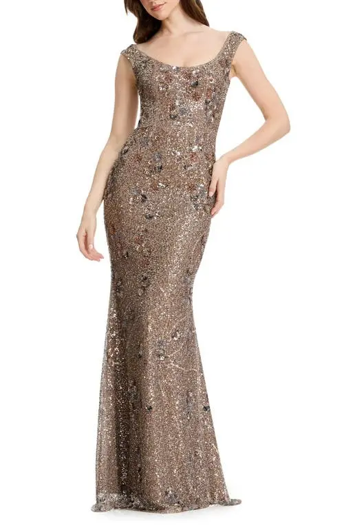 Dress The Population Josie Sequin Mermaid Gown - Bronze Multi