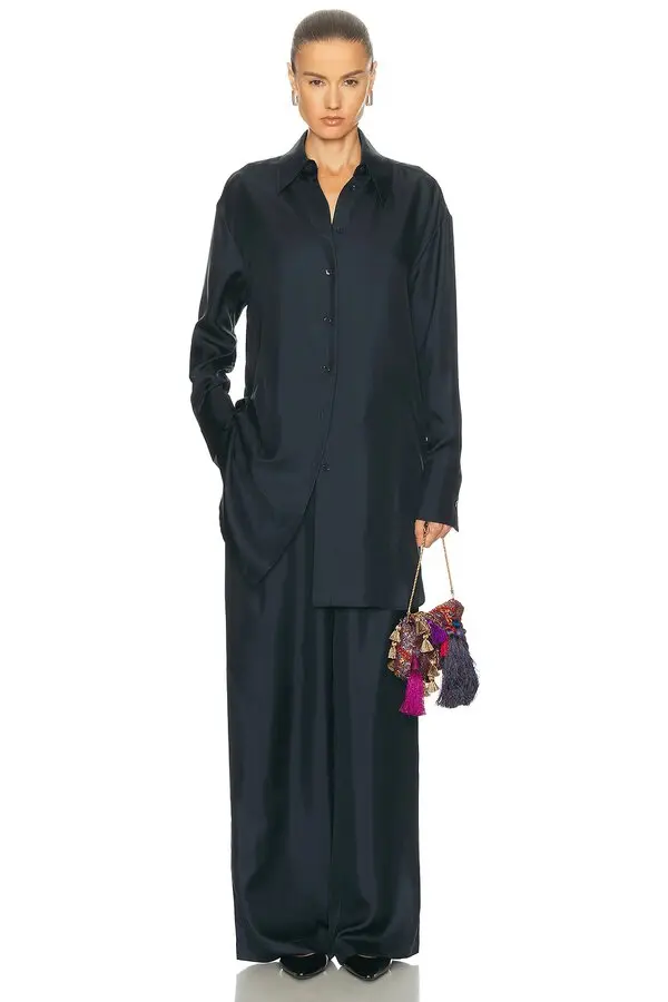 RÓHE Oversized Silk Button-down Top - Storm