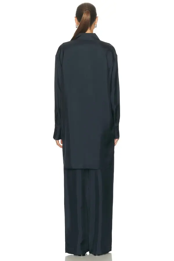 RÓHE Oversized Silk Button-down Top - Storm