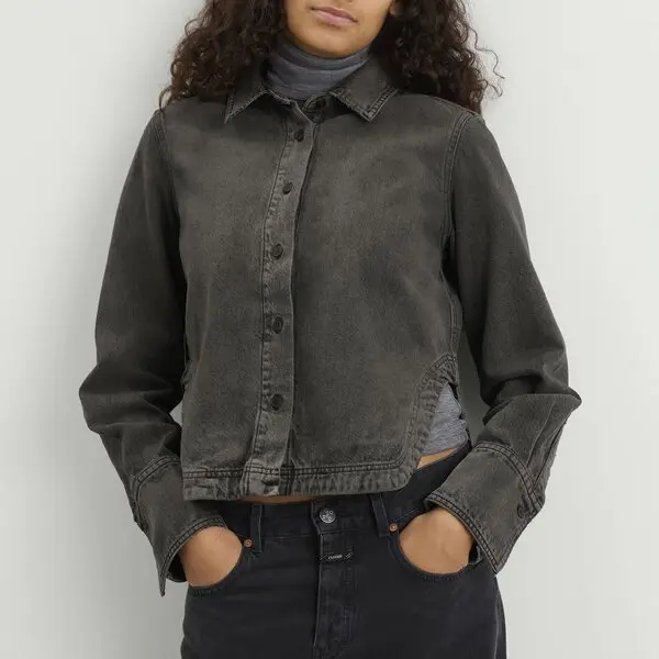 Closed Curved Hem Denim Shirt