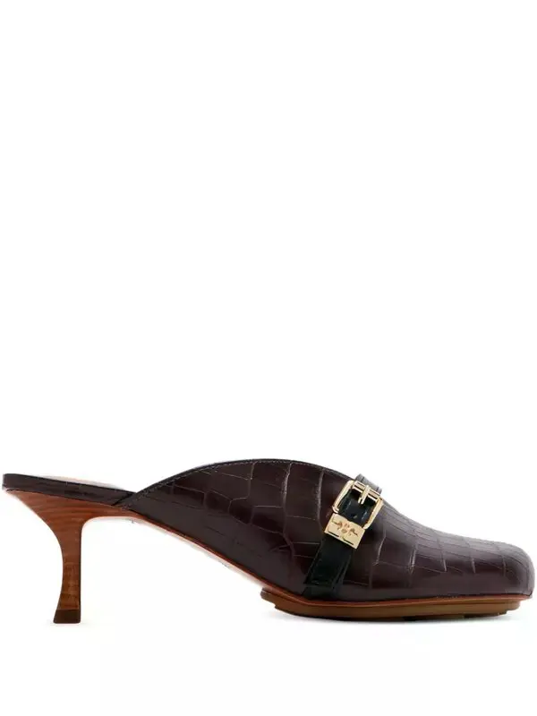 GANNI Embossed Crocodile Effect Mules - Brown