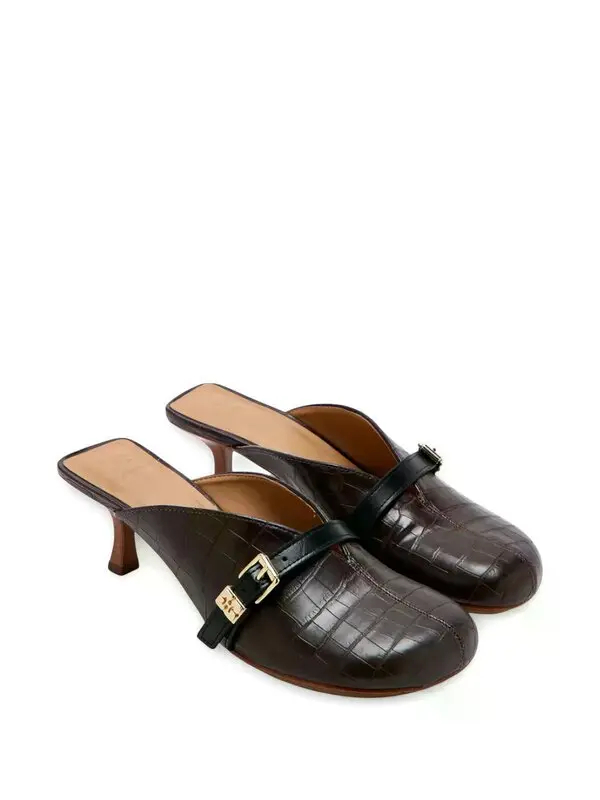 GANNI Embossed Crocodile Effect Mules - Brown