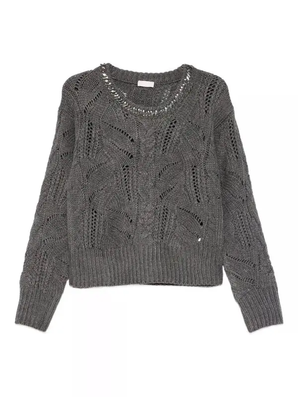 Liu Jo Openwork Embellished Sweater - Grey