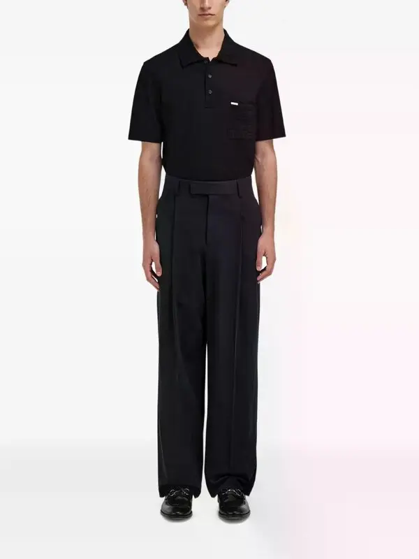 FERRAGAMO V-neck Polo With Jacquard Pocket Detail - Black