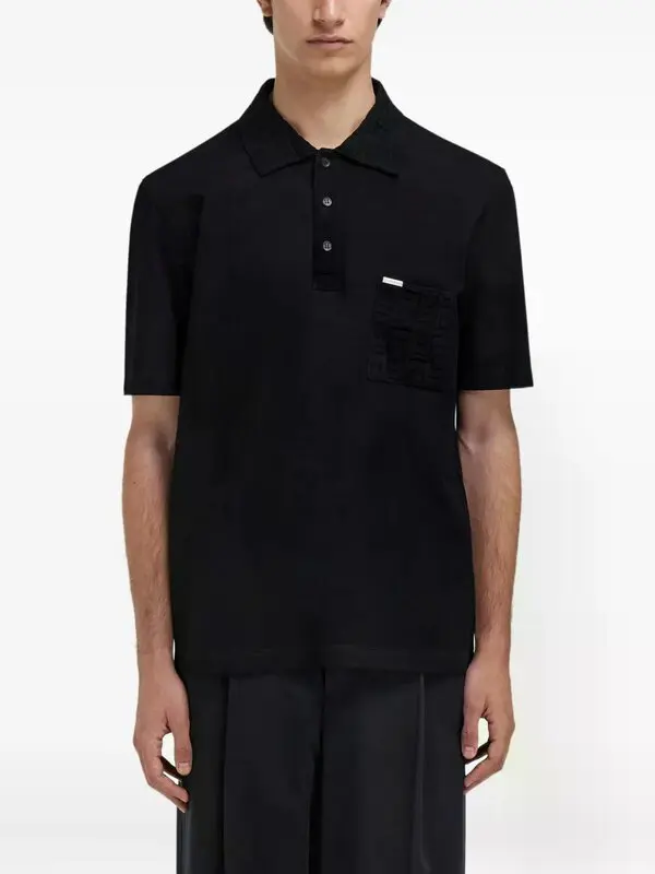 FERRAGAMO V-neck Polo With Jacquard Pocket Detail - Black